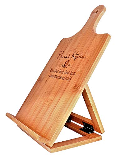 Nana Gift Cookbook Stand Recipe Holder - Custom Engraved Bamboo Cutting Board Foldable Chef Easel Metal Hinge Kickstand iPad Tablet Compatible Christmas Birthday Mother Day Kitchen Decor (7.25x13.5)