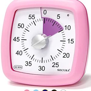 Secura 60-Minute Visual Timer, Silent Study Timer for Kids and Adults, Time Clocks, Time Management Countdown Timer for Teaching