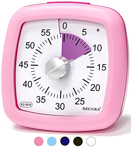 Secura 60-Minute Visual Timer, Silent Study Timer for Kids and Adults, Time Clocks, Time Management Countdown Timer for Teaching