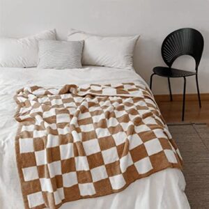 Yizheer Double Sided Checkerboard Grid Cozy Luxury Throw Blankets Warmer Soft Reversible Microfiber Bed Couch Blanket, 51''x63''，Brown