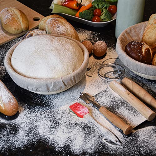 Liliadon 9 Inch Round Banneton Bread Proofing Basket (Set of 10)-Splinter Free Proofing Basket with All Bread Making Tools-Sourdough Bread Baking Supplies-Perfect Sourdough Starter kit For Bakers