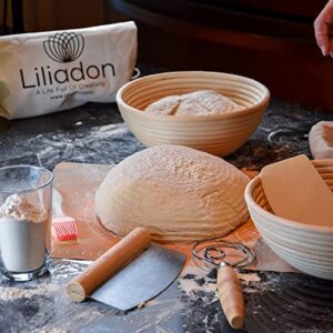 Liliadon 9 Inch Round Banneton Bread Proofing Basket (Set of 10)-Splinter Free Proofing Basket with All Bread Making Tools-Sourdough Bread Baking Supplies-Perfect Sourdough Starter kit For Bakers