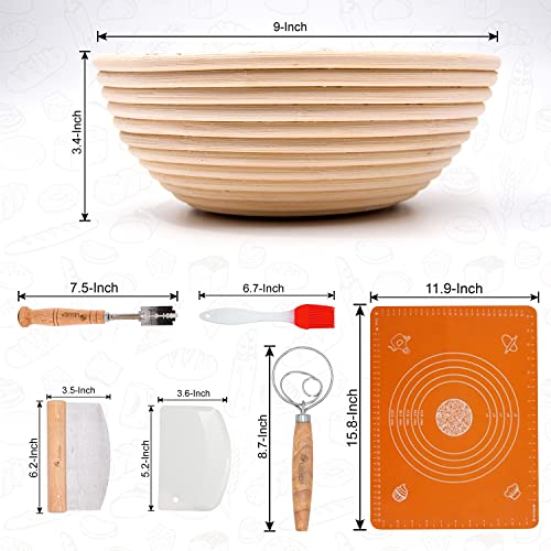 Liliadon 9 Inch Round Banneton Bread Proofing Basket (Set of 10)-Splinter Free Proofing Basket with All Bread Making Tools-Sourdough Bread Baking Supplies-Perfect Sourdough Starter kit For Bakers