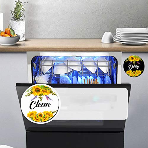 Dishwasher Magnet,Clean Dirty Sign Indicator- Double Sided Magnet with Magnetic Plate, Kitchen Dish Washer Refrigerator Reversible Indicator Sunflower