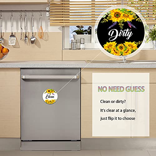 Dishwasher Magnet,Clean Dirty Sign Indicator- Double Sided Magnet with Magnetic Plate, Kitchen Dish Washer Refrigerator Reversible Indicator Sunflower