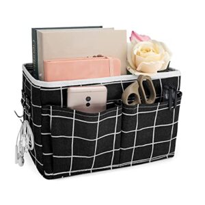 ndeno bedside caddy storage bag hanging pocket organizer for bunk and hospital beds crib,dorm rooms bed rails for remotes mobile phone keys, glasses, books (black plaid)