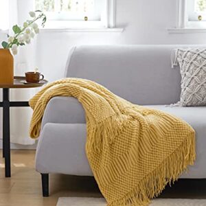 FSLEAD Mustard Throw Blanket for Couch 50 x 60 inches - Knit Woven Summer Blankets, Cozy Lightweight Decorative Throw for Sofa, Bed and Living Room - All Seasons Suitable for Women, Men and Kids