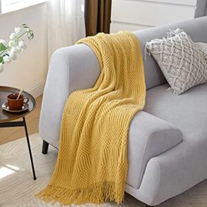 FSLEAD Mustard Throw Blanket for Couch 50 x 60 inches - Knit Woven Summer Blankets, Cozy Lightweight Decorative Throw for Sofa, Bed and Living Room - All Seasons Suitable for Women, Men and Kids