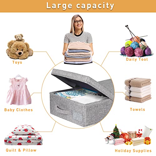 punemi 2 Pack Underbed Storage& 2 Pack Under the Bed Clothes Storage Bin, Linen Foldable Profile Stackable Storage Drawer Organizer Bins Box for Blanket Shoe Toy