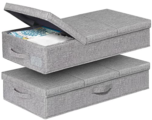 punemi 2 Pack Underbed Storage& 2 Pack Under the Bed Clothes Storage Bin, Linen Foldable Profile Stackable Storage Drawer Organizer Bins Box for Blanket Shoe Toy