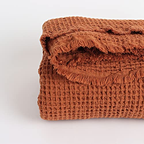 PÜSKÜL - Waffle Throw Blanket, Cotton Throw and Blanket for Couch, Waffle Weave Throw for Sofa, TV Blanket, Beach Mat, Lightweight Blanket (Rust)