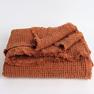 PÜSKÜL - Waffle Throw Blanket, Cotton Throw and Blanket for Couch, Waffle Weave Throw for Sofa, TV Blanket, Beach Mat, Lightweight Blanket (Rust)