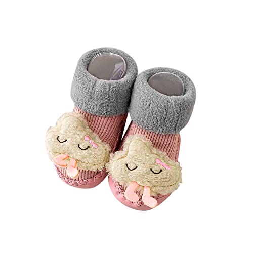 Autumn and Winter Boys and Girls Children Socks Shoes Non Slip Indoor Floor Baby Toddler Sports Shoes Warm and Comfortable Cute Cartoon Pattern Girls Shies (Pink, 12-18 Months)