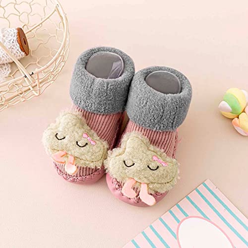 Autumn and Winter Boys and Girls Children Socks Shoes Non Slip Indoor Floor Baby Toddler Sports Shoes Warm and Comfortable Cute Cartoon Pattern Girls Shies (Pink, 12-18 Months)