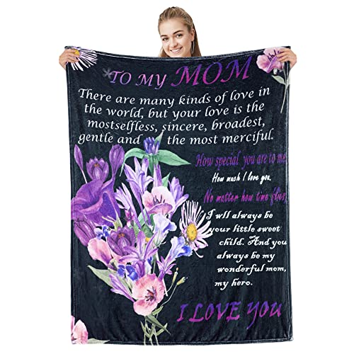 Zando Great Mothers Day Gifts for Mom,Birthday Gifts for Women,Grandma Gifts for Mom,Mothers Day Throw Blanket for Mom from Daughter Son Super Soft Sofa Bed Blanket To My Mom,Purple Flower 60"x80"