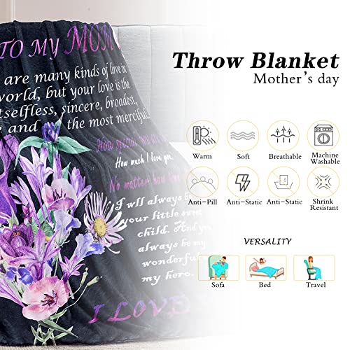 Zando Great Mothers Day Gifts for Mom,Birthday Gifts for Women,Grandma Gifts for Mom,Mothers Day Throw Blanket for Mom from Daughter Son Super Soft Sofa Bed Blanket To My Mom,Purple Flower 60"x80"