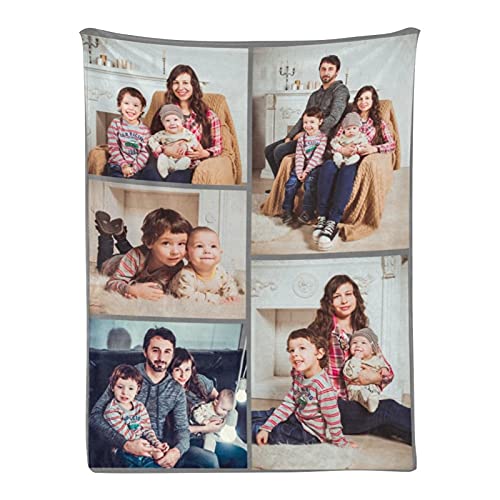 Custom Blanket Personalized Throw Blanket with Photo College Soft Flannel Blanket Customized Souvenirs Gifts for Baby Dad Mom Grandma Grandpa Friends Couple Wedding and Pets (5 Photos, 30x40 Inch)