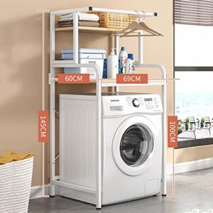 bkgdo washer storage frames floor standing for over toilet,carbon steel washinghine rack,floor balcony,drum type universal washinghine upper rack,bathroom multifunctional rack/white/145cm