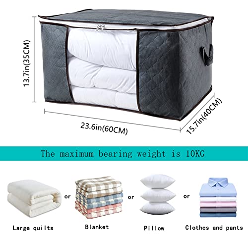 KEKETAKE Large Capacity Clothes Storage Bag, 3 Pack 90L Foldable Storage Bags, durable handle, Clear Window， Sturdy Zipper, Thick Fabric for Comforters, Blankets, Bedding(Gray)