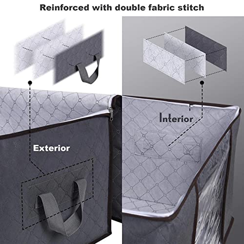 KEKETAKE Large Capacity Clothes Storage Bag, 3 Pack 90L Foldable Storage Bags, durable handle, Clear Window， Sturdy Zipper, Thick Fabric for Comforters, Blankets, Bedding(Gray)