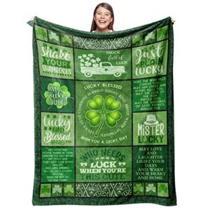 gevuto st patricks day blanket, st patricks day decorations throws 50" x 60", irish gifts for saint patricks day, st patricks day gifts, ireland clover and shamrock design, lucky clover truck blankets