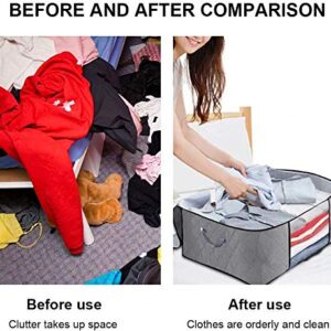 Large Capacity Clothes Storage Bag, Foldable Blanket Storage Organizers with Clear Window, Sturdy Zippers, Durable Handles for Comforters, Bedding, Clothing(4Pack, Grey)