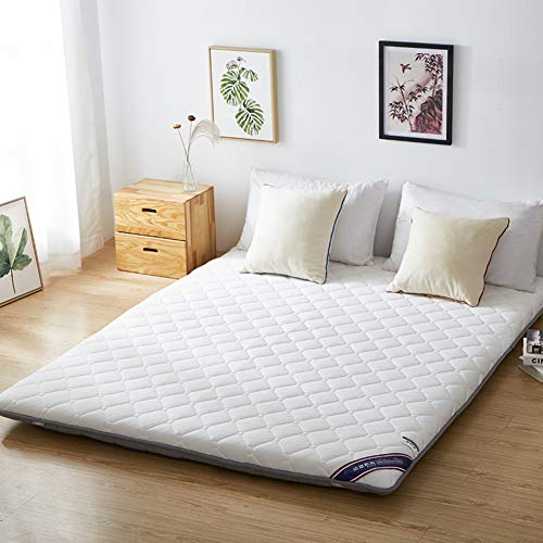 Tatami Mattress, Thicken Futon Mattress, Japanese Soft Portable Foldable Travel Sleeping Mattress Topper Breathable -White 150x200cm(59x79inch)