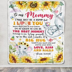 TeesNow Personalized to My Mommy Blanket from Baby Name First Time Mom Elephant Sunflower I May Just Be A Bump Happy Mothers Day Customized Bed Fleece Blanket (60 x 80 Inches - Adult Size)