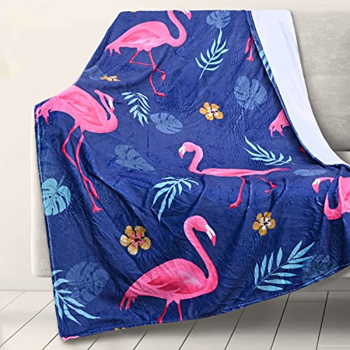 RosieLily Flamingo Throw Blanket, Soft Lightweight Couch Sofa Bed Throws and Blankets, 60”x80” Flannel Fleece Blanket Decor for Women, Flamingo Gifts Christmas Holiday Party Decorations