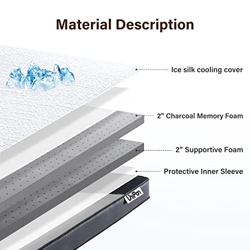 UniPon Memory Foam Mattress Topper Queen, 4 Inch Medium Firm Charcoal Foam Mattress Topper with Ice Silk Ingredient Cover, Medium Firm Bed Topper & Cooling, CertiPUR-US Certified