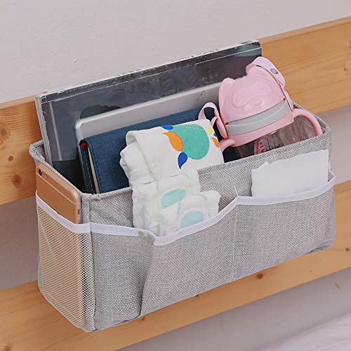 Kathleen0 Bedside Hanging Storage Basket Multi-Function Organizer Caddy for Headboards Bunk Beds Hospital Bed Dorm Rooms (with Pocket)