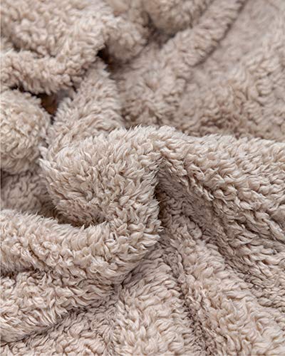 Premium Pom Pom Throw Blanket - Tan Throw Blanket, Plush Blanket, Soft Throw Blanket, Super Soft Blanket | Fall Throw Blanket for Couch, Fleece Blanket, Fleece Throw Blanket, 60” X 49.5”