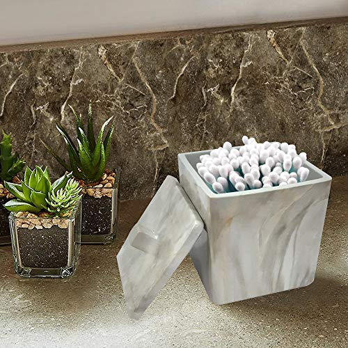 nu steel Stone Hedge Resin Decorative Bathroom Vanity Countertop Storage Organizer Canister Jar for Cotton Swabs, Rounds, Balls, Makeup Sponges, Bath Salts-Marble