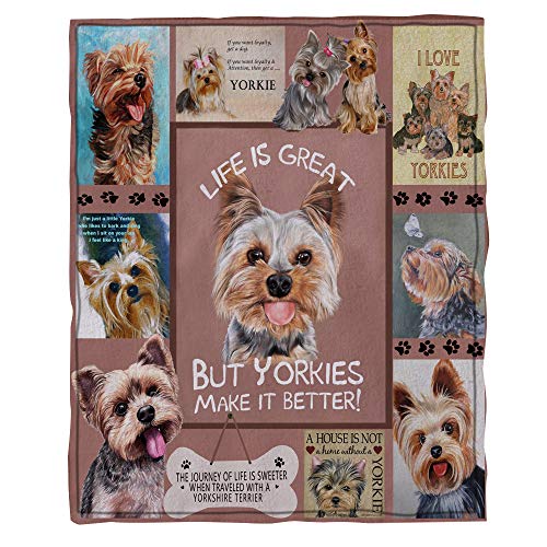 ChriHome Yorkies Make Life Better Blanket Cozy Plush Flannel Blanket for Sofa Couch Bed Travel Office Throws Blanket Lightweight Super Soft Blankets (80'' x 60'')