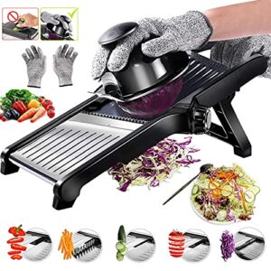 mandoline slicer for kitchen, adjustable stainless steel food vegetable potato onion slicer french fry cutter, slicer julienne with cut-resistant gloves