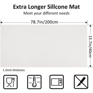 Large Silicone Heat Resistant Mat 78.7” x 15.7”, Nonslip Silicone Mats for Kitchen Counter, Countertop Protector, Nonstick Waterproof Craft Mat Table Placemat, Translucent-White