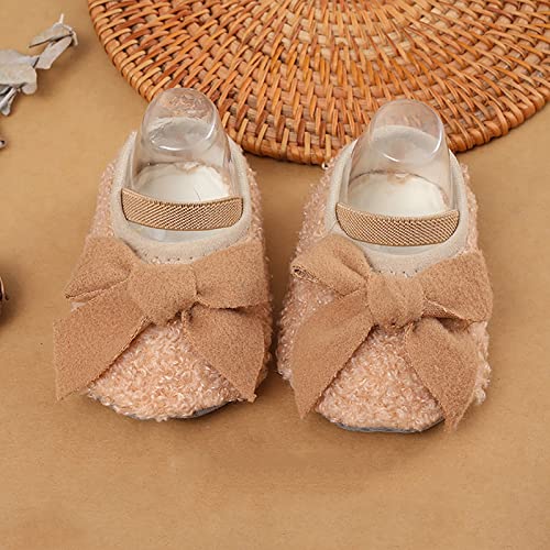 Baby Girls and Boys Big Bowknot Soft Cotton Shoes Infant Toddler Warm Princess Shoes Tennis Shoes for Kids Girls (Khaki, 12-18 Months)