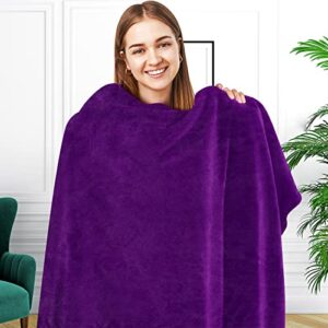 buttertree fleece throw blanket, purple gifts, lightweight blanket for couch, sofa, bed, camping, traveling - super soft cozy microfleece blanket - 65" x 50" (purple)