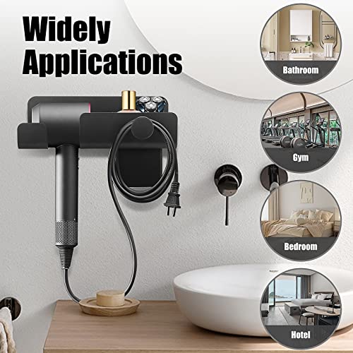 Self-Adhesive Hair Dryer Holder, Wall-Mounted Organizer Blow Dryer Holder for Bathroom, Hair Dryer Rack Styling Care Tool Hair Organizer Storage with Hair Brush Storage Holder (Gray)