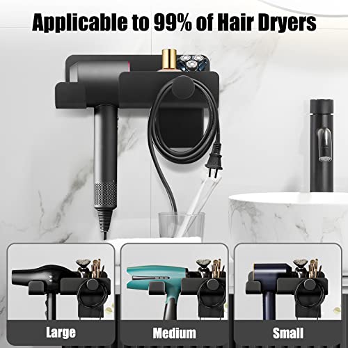 Self-Adhesive Hair Dryer Holder, Wall-Mounted Organizer Blow Dryer Holder for Bathroom, Hair Dryer Rack Styling Care Tool Hair Organizer Storage with Hair Brush Storage Holder (Gray)