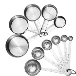 accmor 11 piece stainless steel measuring spoons cups set, premium stackable tablespoons measuring set for gift dry liquid ingredients cooking baking