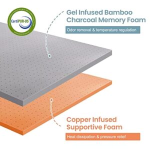 Sleepmax 3 Inch Memory Foam Mattress Topper Queen, Bamboo Charcoal and Copper Infused Mattress Topper for Pressure Relief, Double Sides Foam Mattress Pad Premium Bed Topper with Ventilated Design