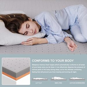 Sleepmax 3 Inch Memory Foam Mattress Topper Queen, Bamboo Charcoal and Copper Infused Mattress Topper for Pressure Relief, Double Sides Foam Mattress Pad Premium Bed Topper with Ventilated Design