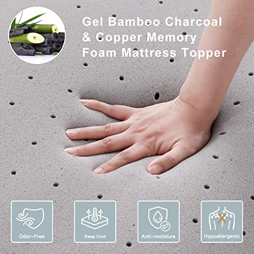 Sleepmax 3 Inch Memory Foam Mattress Topper Queen, Bamboo Charcoal and Copper Infused Mattress Topper for Pressure Relief, Double Sides Foam Mattress Pad Premium Bed Topper with Ventilated Design