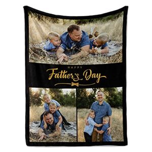 jekeno fathers day blanket gifts for dad personalized custom photo blanket with 3 pictures customized memorial plush throw for love dad papa pappy, 40"x50"