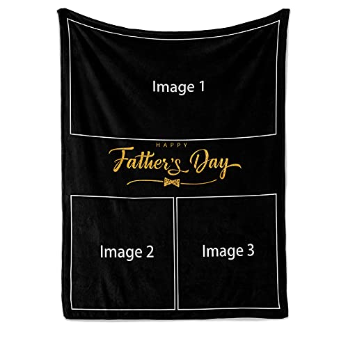 Jekeno Fathers Day Blanket Gifts for Dad Personalized Custom Photo Blanket with 3 Pictures Customized Memorial Plush Throw for Love Dad Papa Pappy, 40"x50"