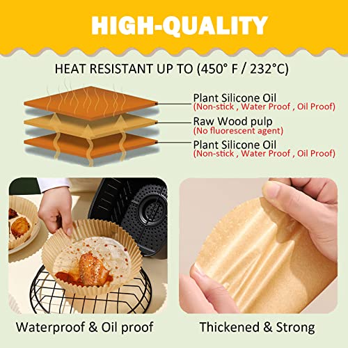 GORPANDMI 100 PCS Disposable Parchment Cooking Paper for Air Fryer, Air Fryer Parchment Liner, Oil-proof,Water-proof, Liner for oven, microwave, air fryer, 6.5'', Natural