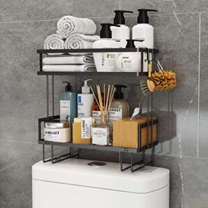 aouton bathroom over the toilet storage shelf, 2 tier bathroom organizer shelf over toilet waterproof dustproof, toilet space saver shelf with hooks & adhesive base, black