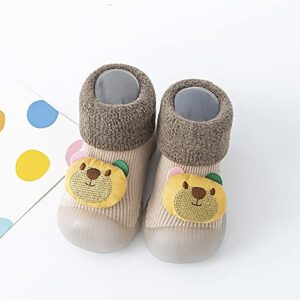 Newborn Babies Boys Girls Cute Cartoon Bear Shoes First Walkers Thickened Warm Antislip Socks Shoes for 0-24 Months (Khaki, 18-24 Months)