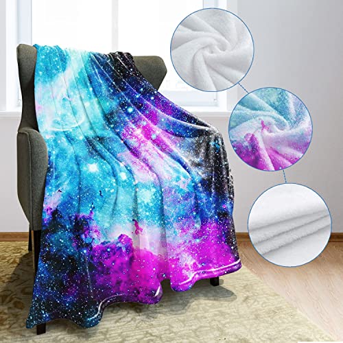 YISUMEI Nebula Galaxy Throw Blanket Fantasy Purple Blue Starry Sky Space Fleece Blanket Soft Warm Cozy for Sofa Couch Bed 60"x80"